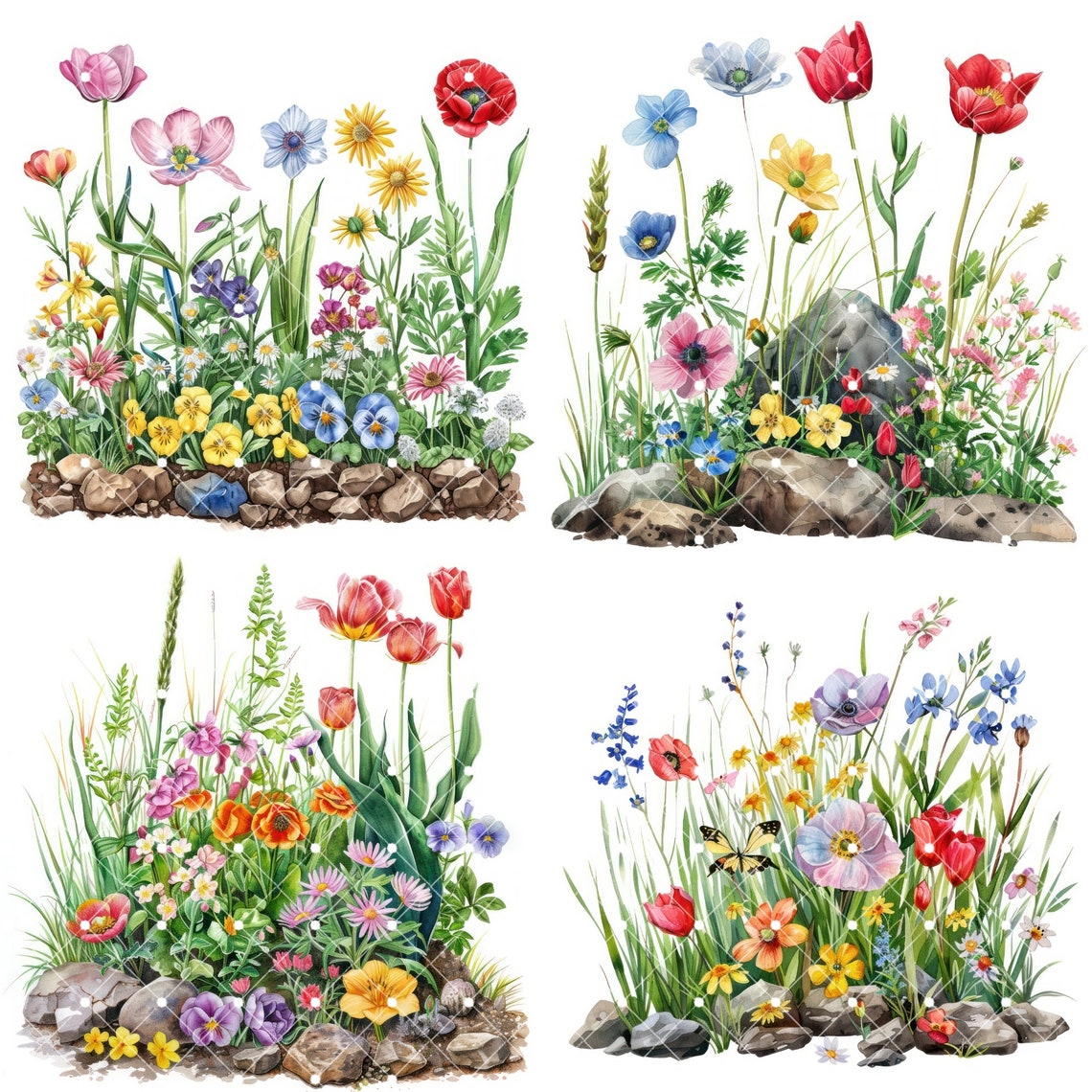 12 Wildflower Digital Art Bundle, Printable Watercolor Meadow Florals ...