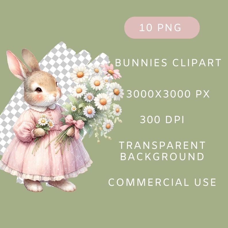 Bunnies Clipart, Charming Watercolor Bunny Clipart Collection, Floral ...