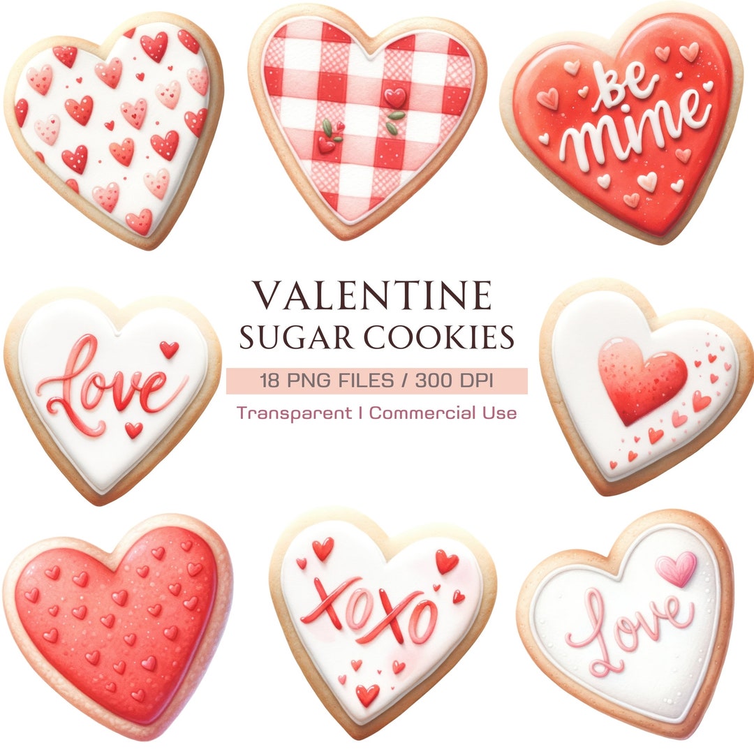 Valentine Cookie Clipart, Watercolor Sugar Cookie PNG, Valentine Heart ...