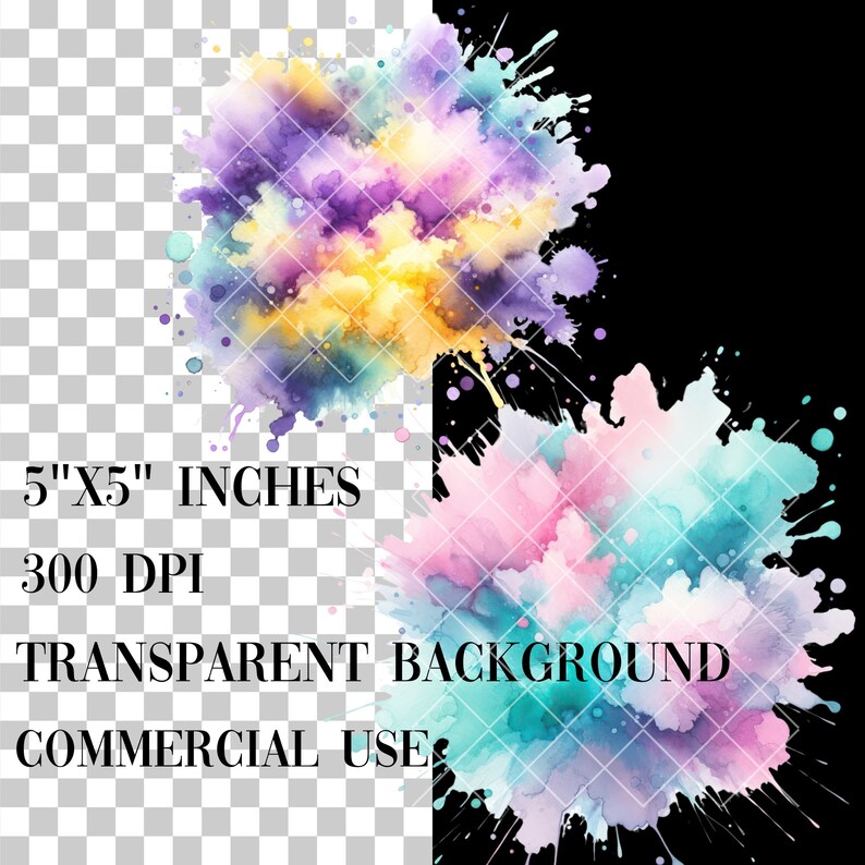 Pastel Watercolor Splash PNG Bundle - 25 High-quality Digital Overlays ...