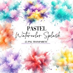 Pastel Watercolor Splash PNG Bundle - 25 High-quality Digital Overlays ...