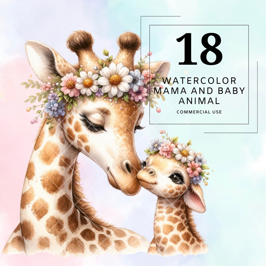 18 Charming Watercolor Mama and Baby Animals Clipart, Mothers Day ...