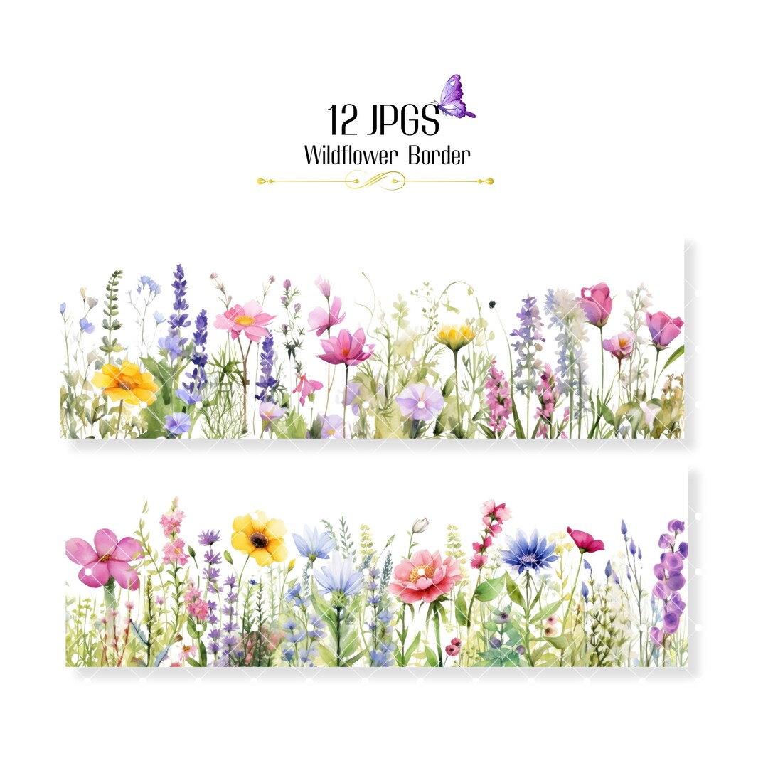 12 Wildflower Border Digital Art Collection, High-resolution Floral ...
