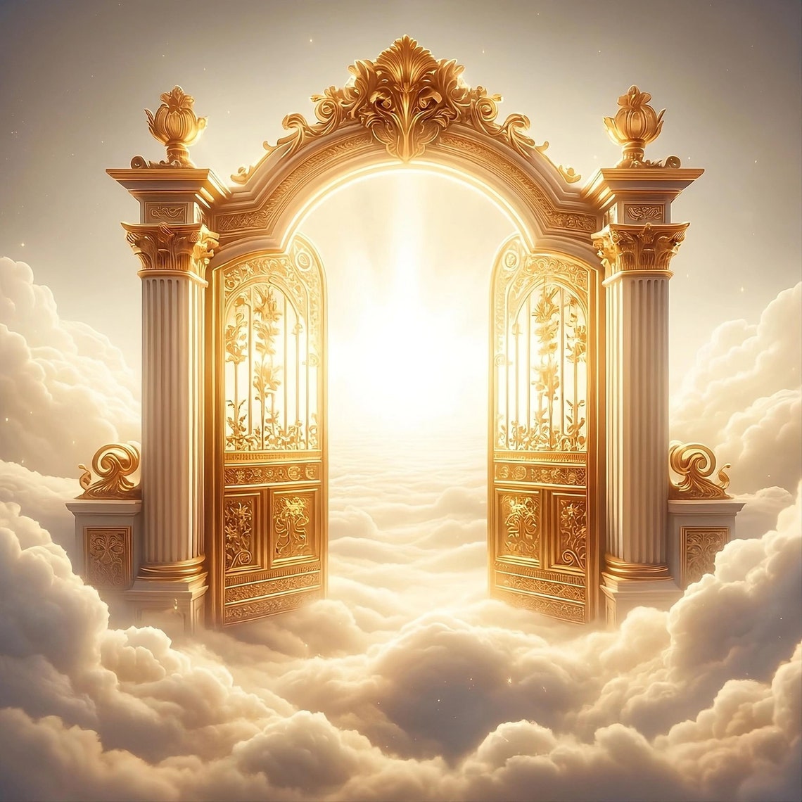 Heavenly Memorial Background | Golden Gates Backdrop | Funeral Program ...