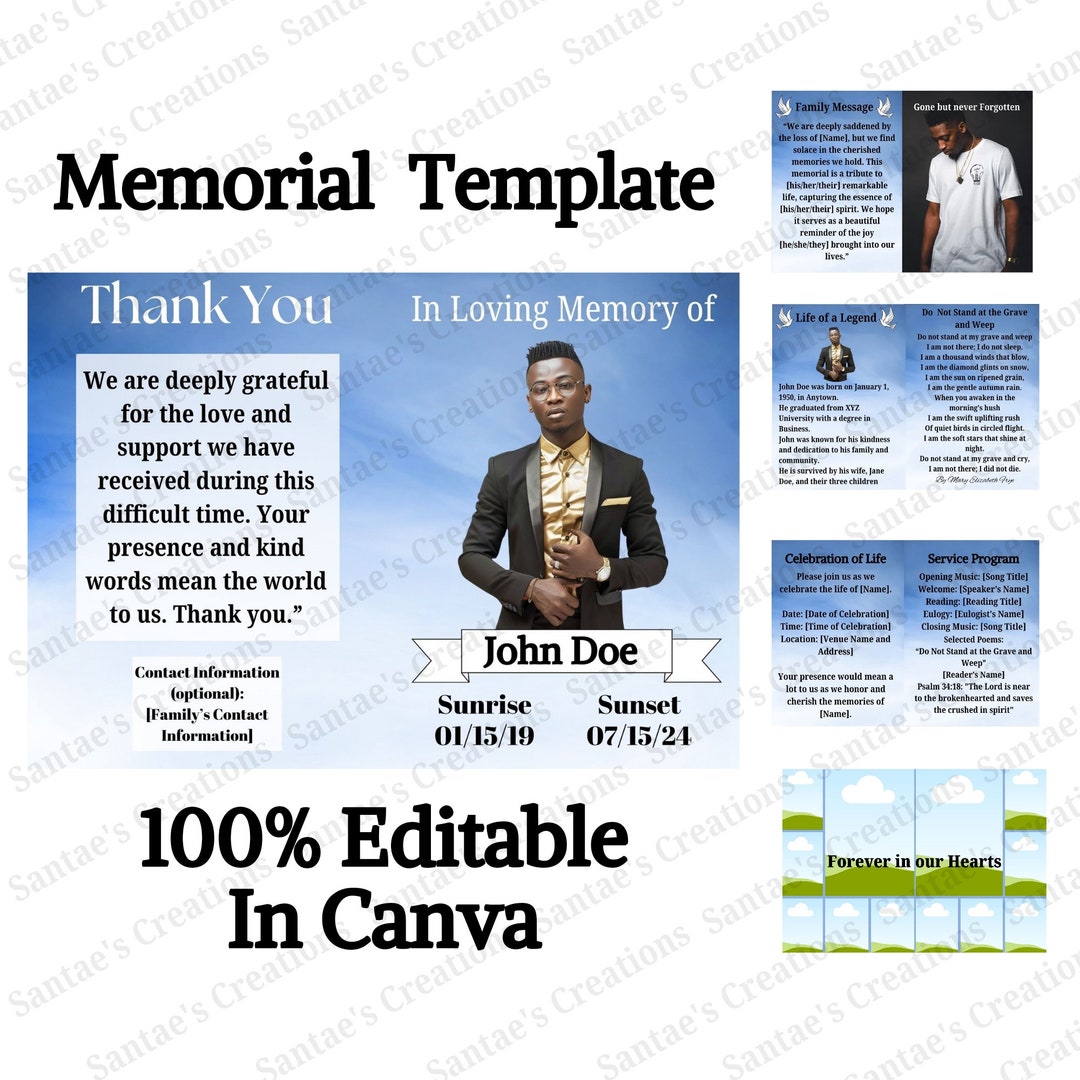 Editable Memorial Magazine Template Canva | Personalized Funeral ...