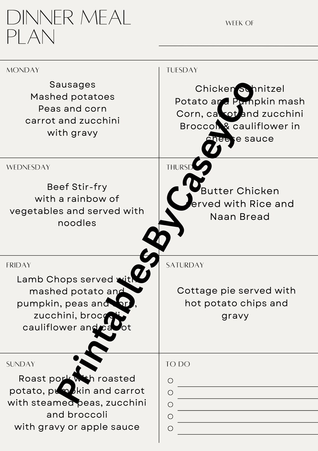 Meal Plan Simple Basics 1 - Etsy