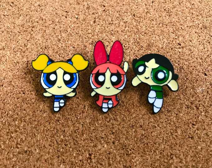 SET OF 3 Powerpuff Girls 1"-1.1" Enamel Pins - Blossom Bubbles ...