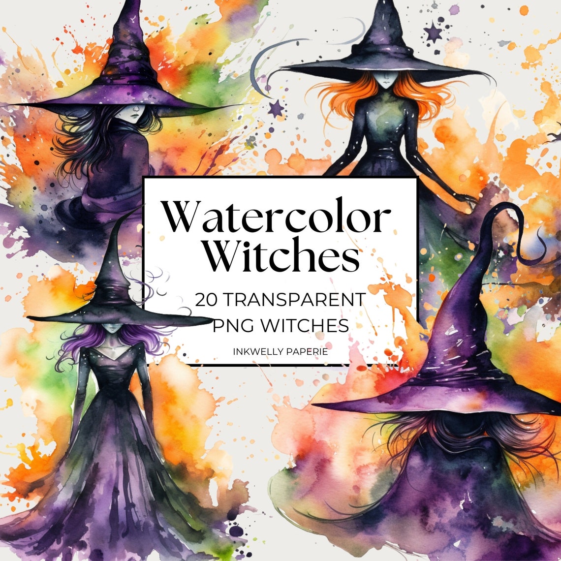 Watercolor Witches Clipart | 20 Designs | Transparent Background ...