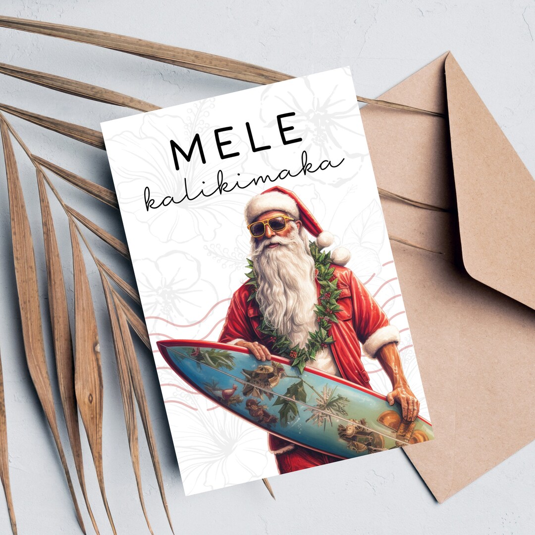 Mele Kalikimaka Surfing Santa Printable Christmas Card | Beachy Hipster ...
