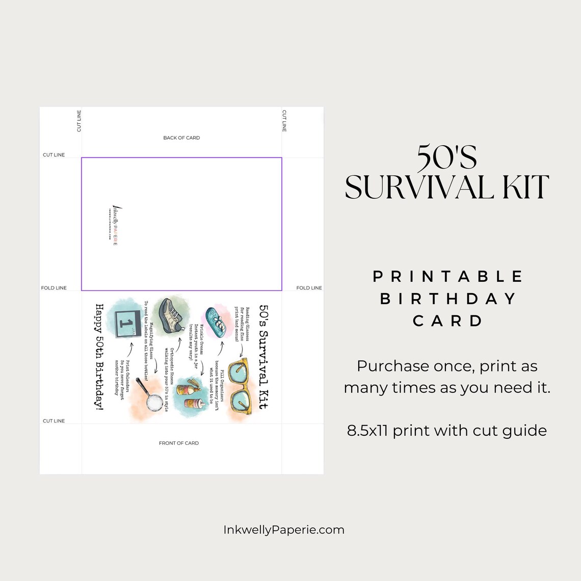 50th Birthday Card | 50's Survival Kit Funny Card | Printable Birthday ...