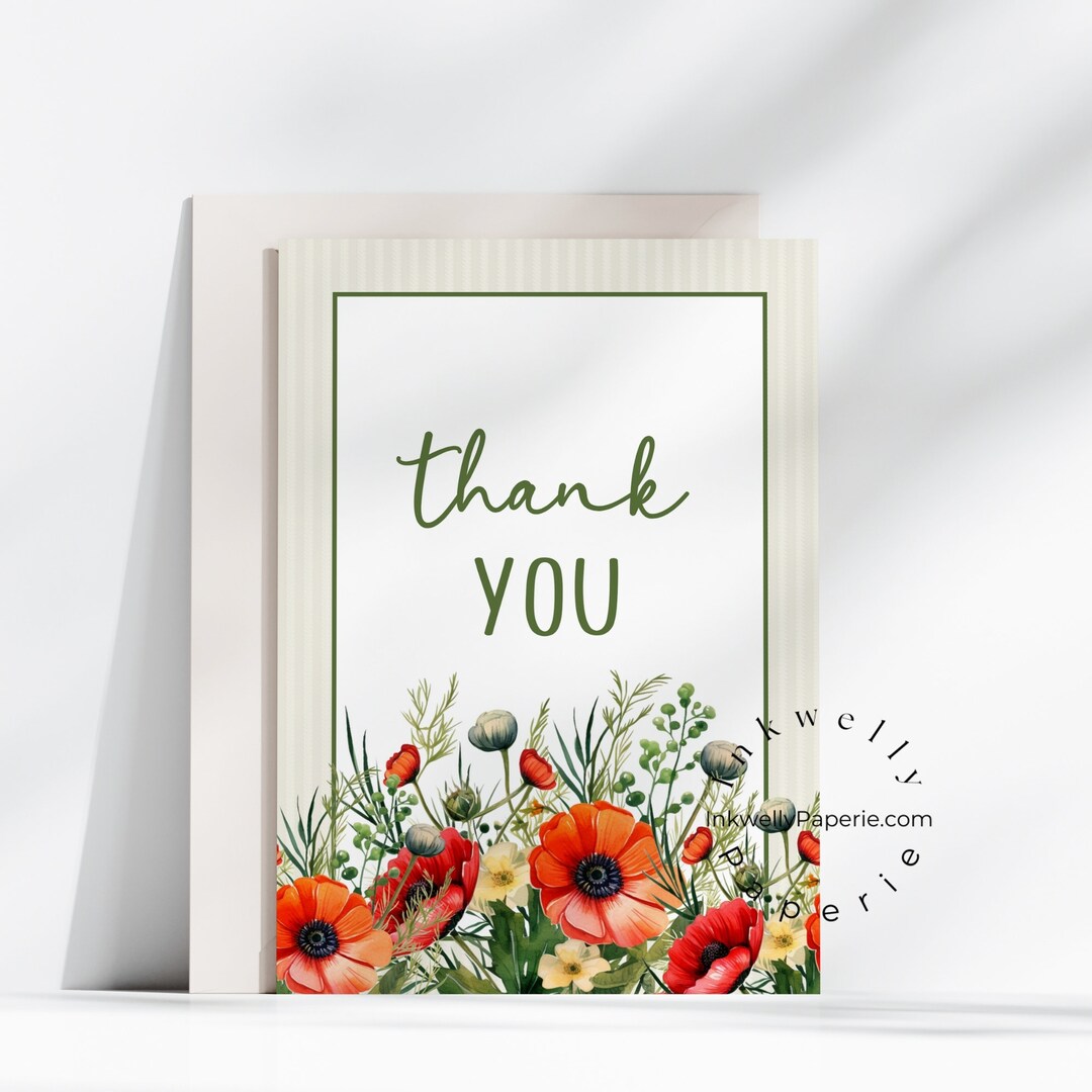 Wildflower Thank You Gratitude Card | Instant Digital Download ...