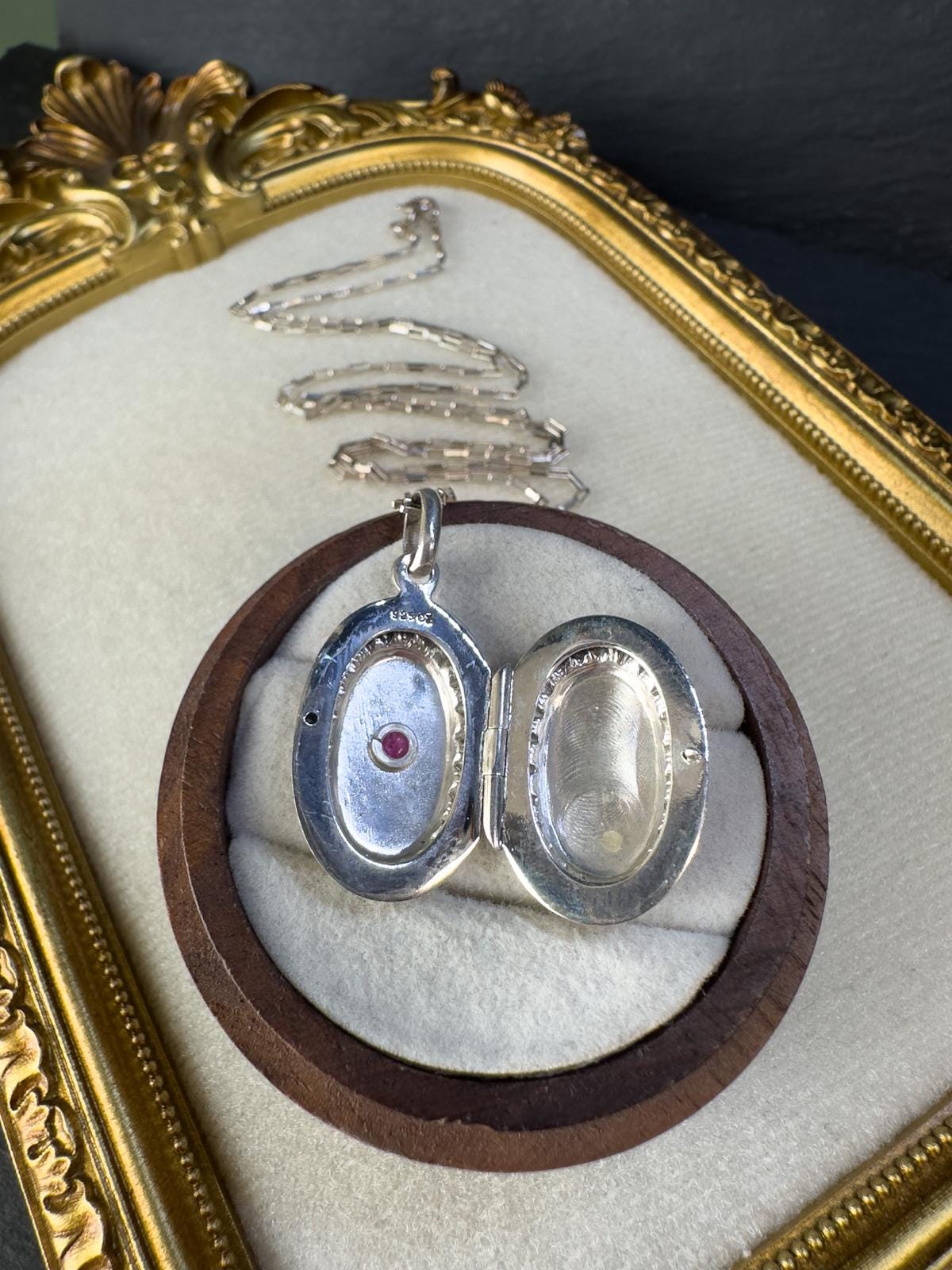 Vintage 925 Italian Silver Ruby Locket Necklace | Oval Pendant ...