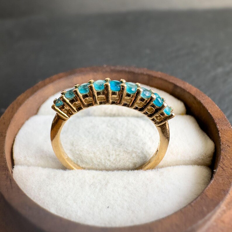 9ct Gold Apatite Half Eternity Ring: Vintage Teal Gemstone Stacking ...
