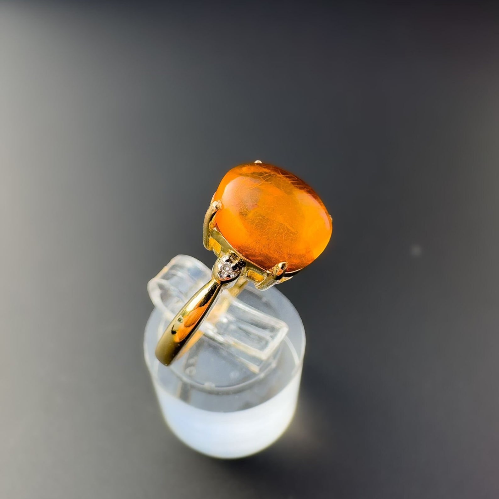 9ct Gold, Vintage, Amber & Diamond Ring, Statement Ring, Cocktail Ring ...