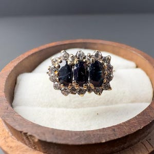 Vintage 1980s 9ct 9k Gold Sapphire & Cubic Zirconia Cluster Ring ...