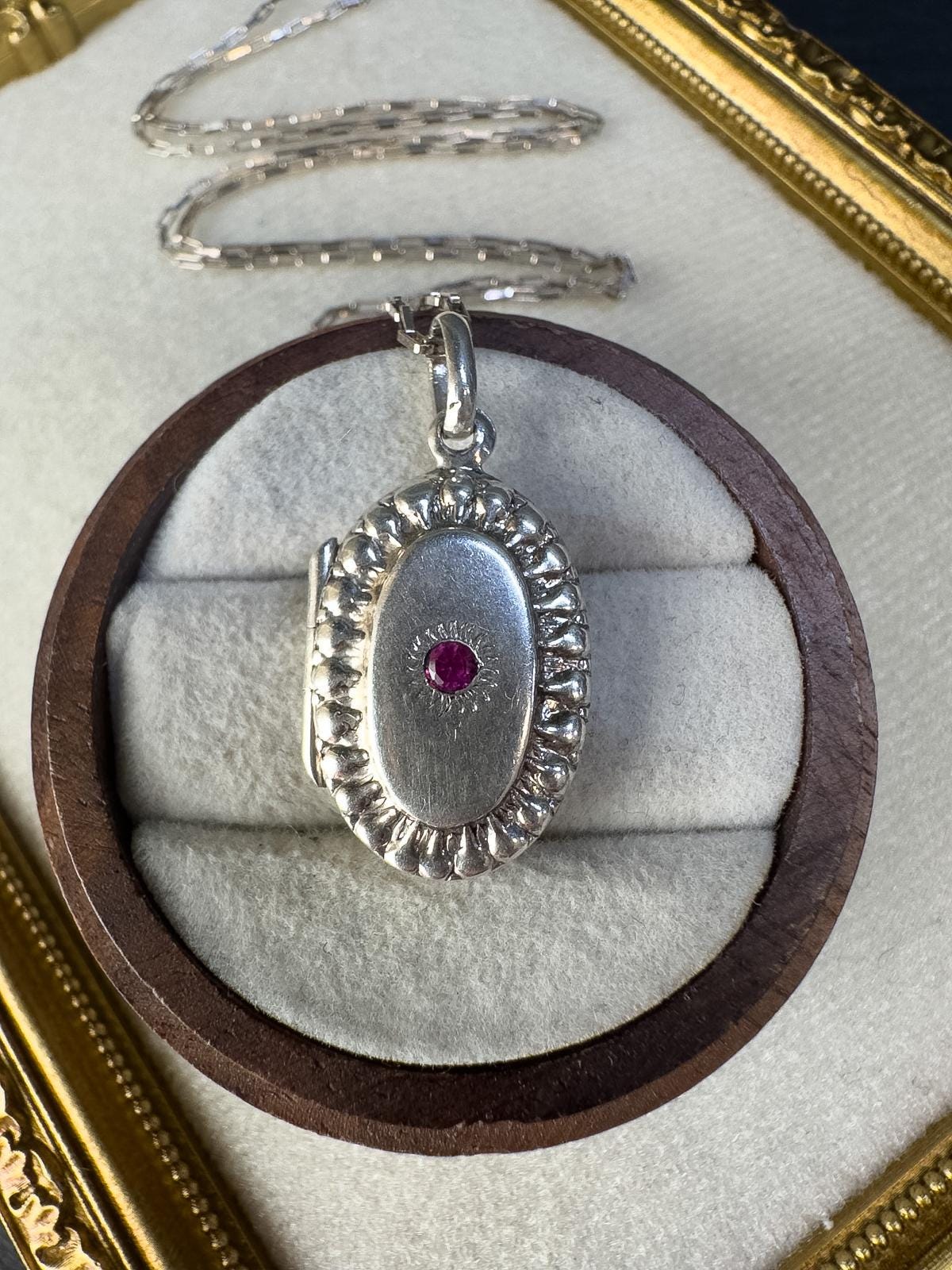 Vintage 925 Italian Silver Ruby Locket Necklace | Oval Pendant ...