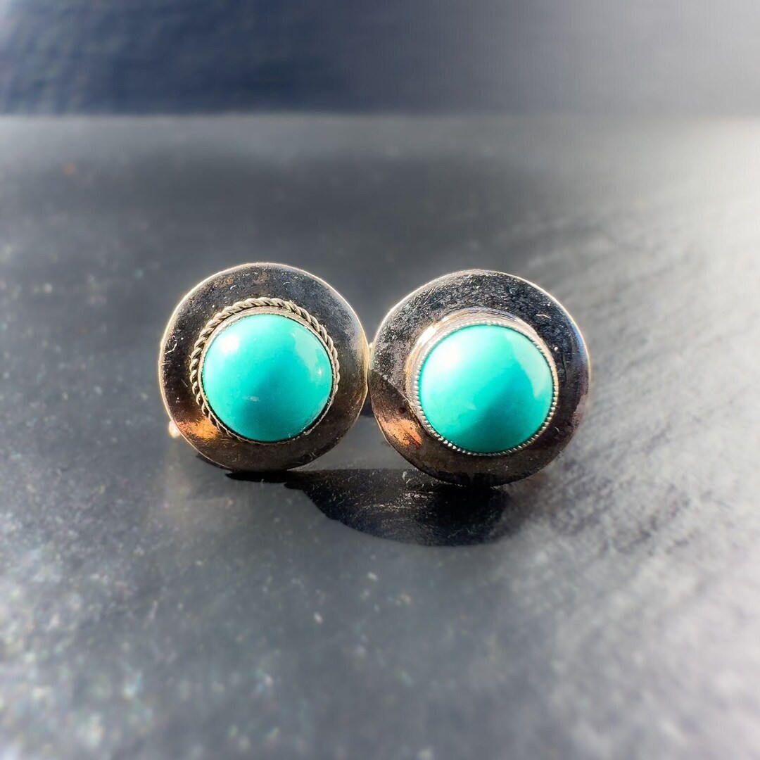 9ct White Gold, Vintage, Turquoise Bead Earrings, Screw Back Earrings ...