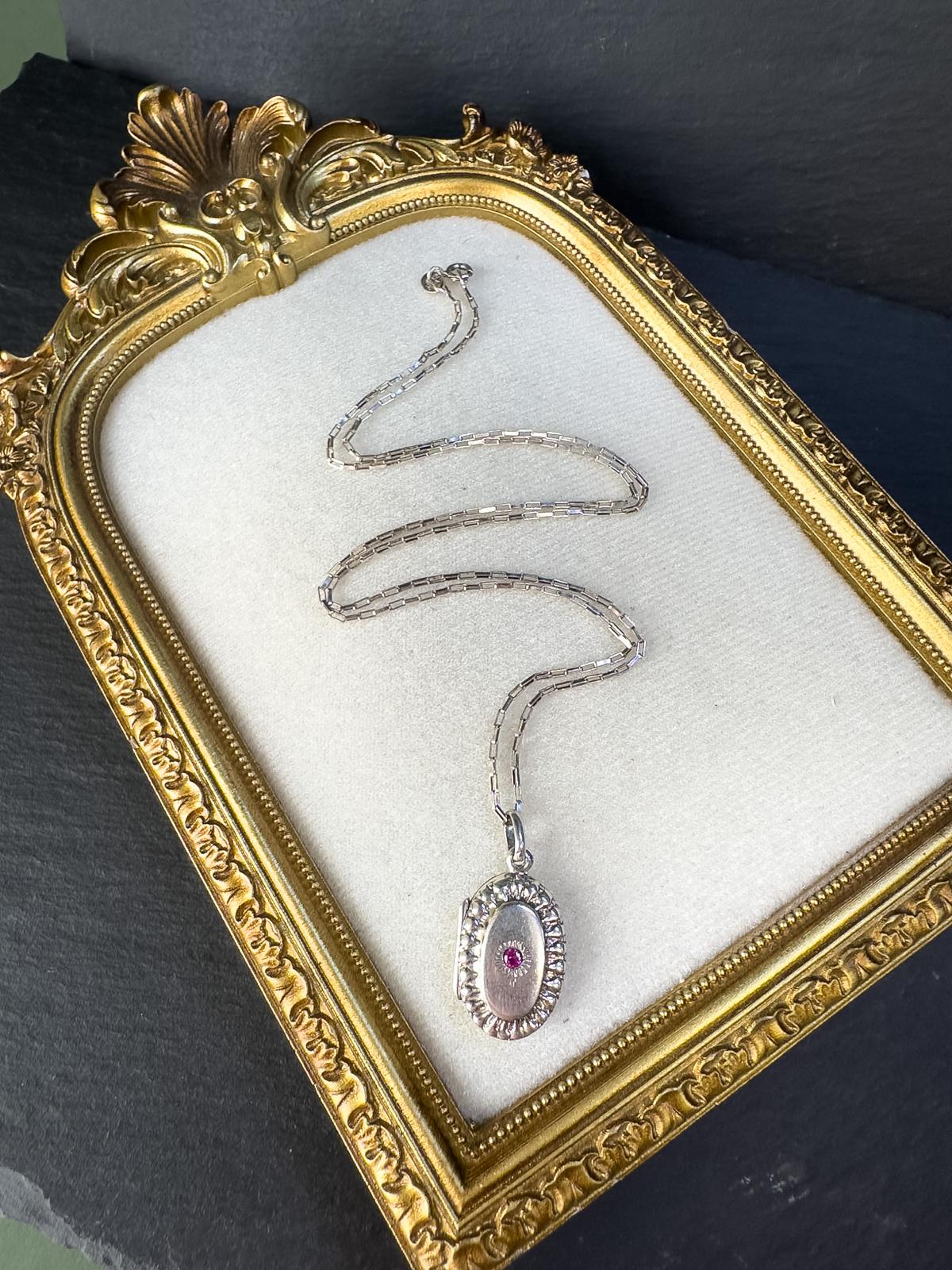 Vintage 925 Italian Silver Ruby Locket Necklace | Oval Pendant ...