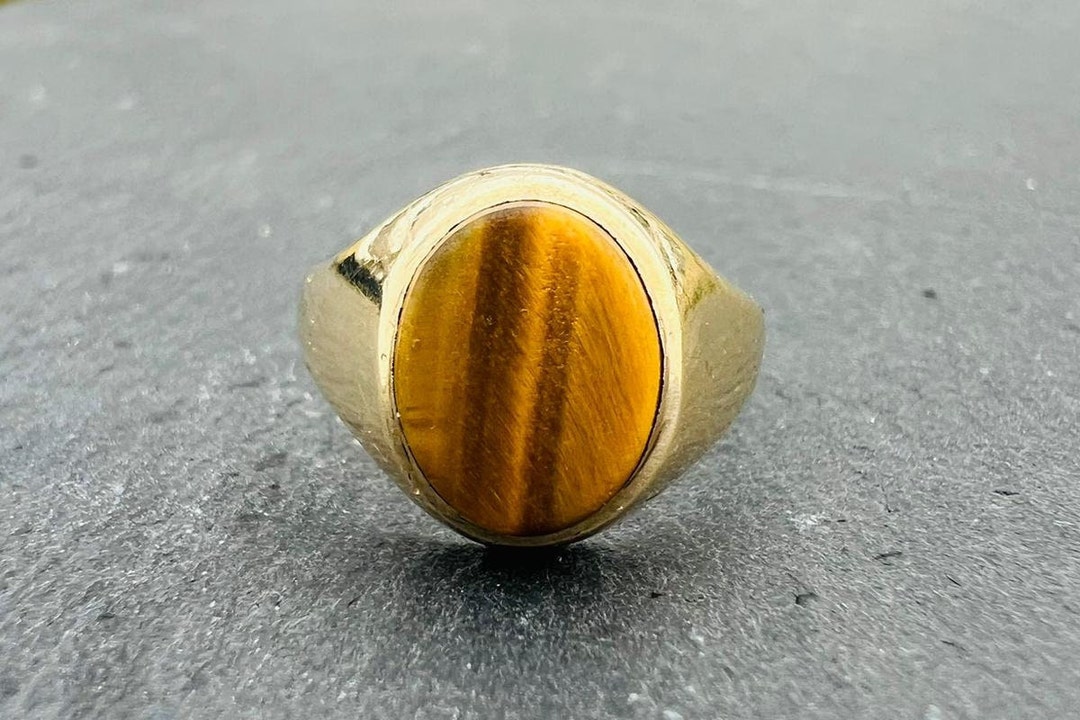 9ct Yellow Gold Vintage Tiger Eye Signet Ring - Etsy