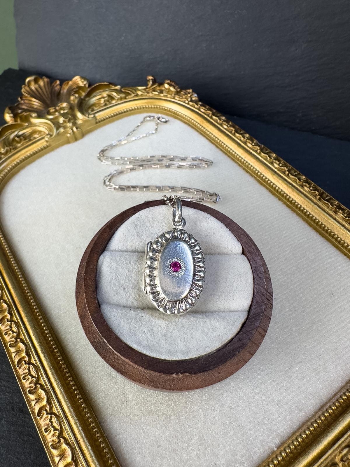 Vintage 925 Italian Silver Ruby Locket Necklace | Oval Pendant ...