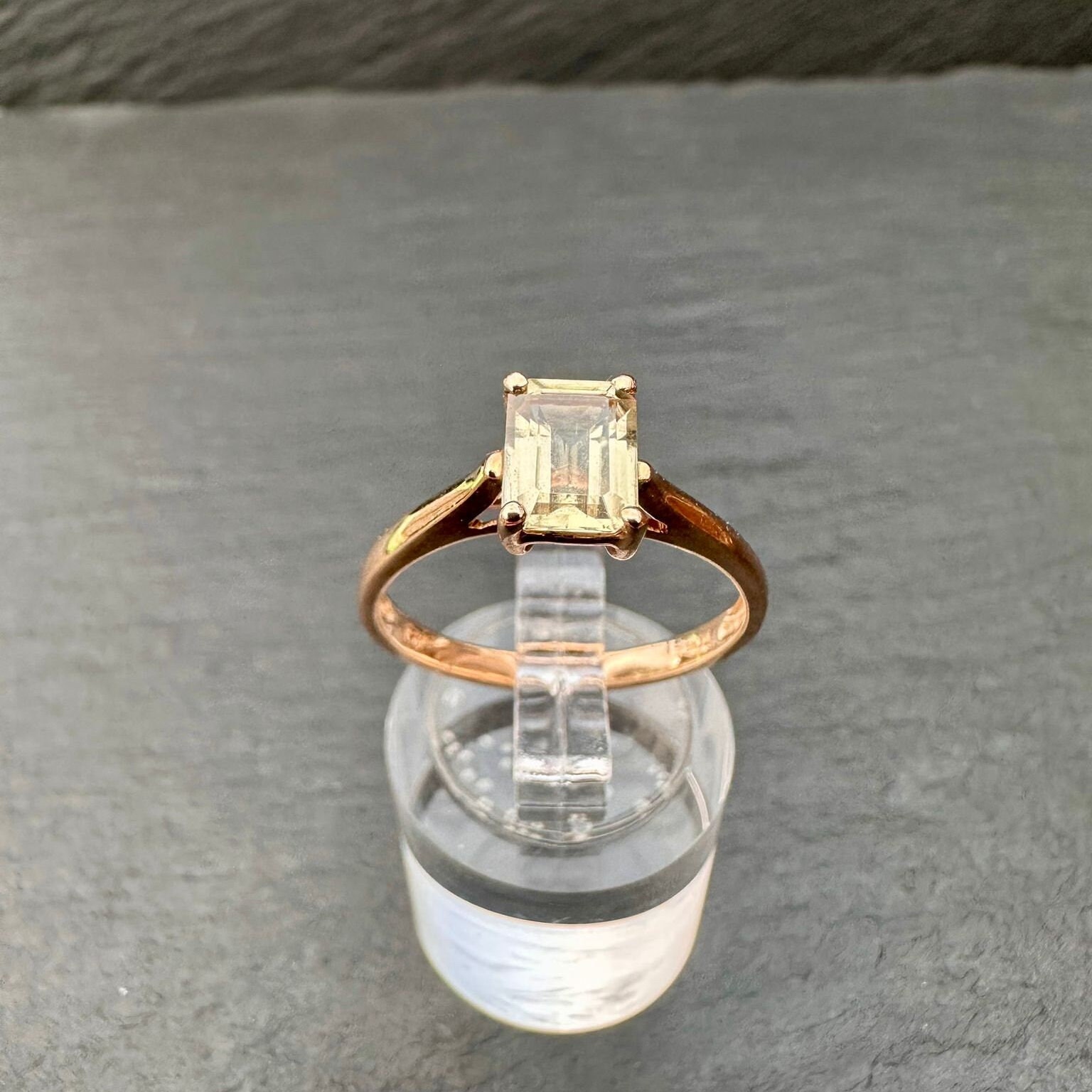 9ct Gold, Vintage, Emerald Cut Honey Citrine Solitaire Statement Ring ...