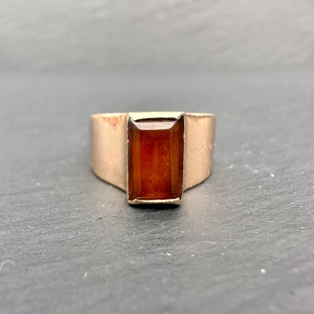 9ct Gold, Vintage, Orange Garnet, Signet Ring, Cigar Band, Gold Band ...