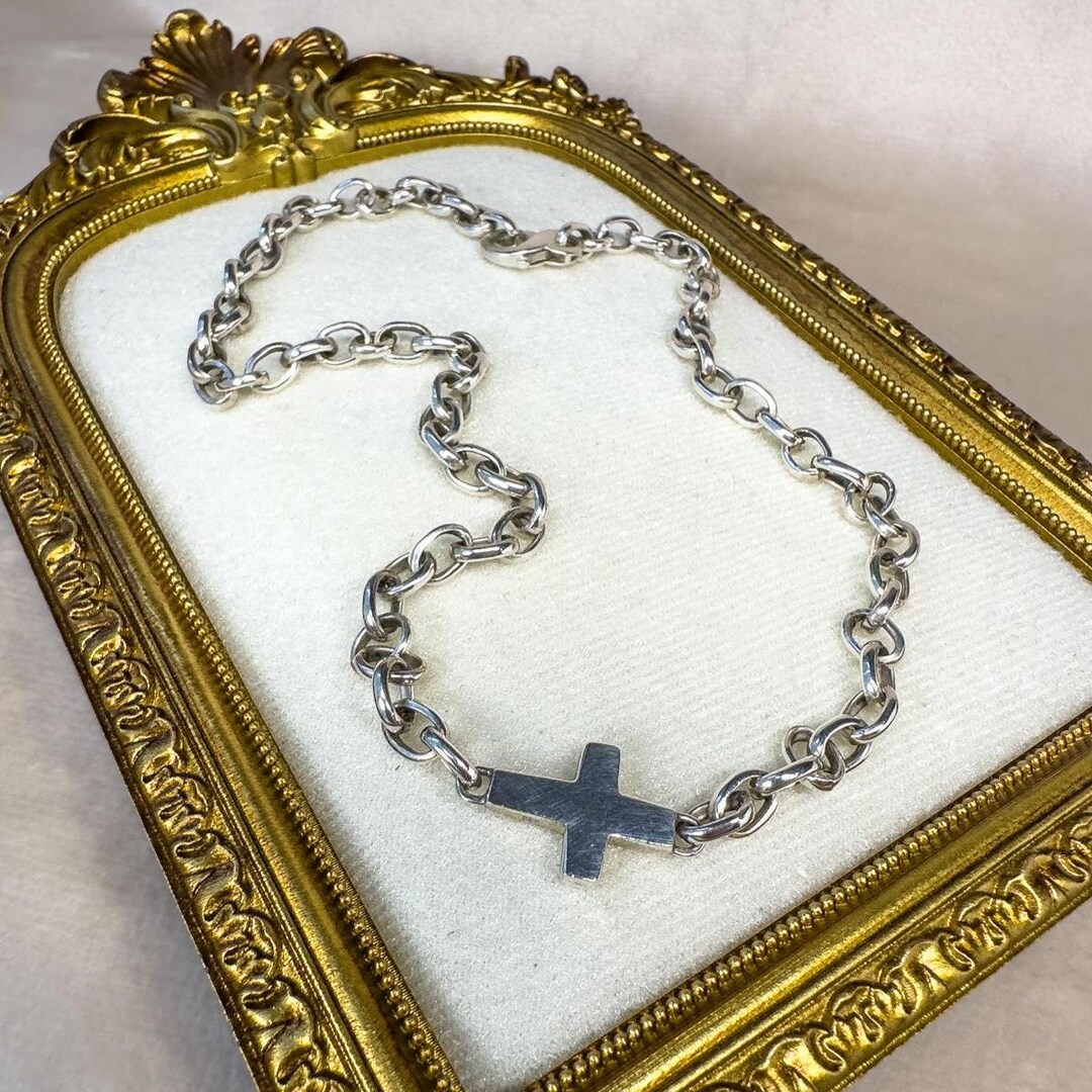 Vintage Solid Silver Cross Necklace on Belcher Chain | 16 Inch | 5.5mm ...