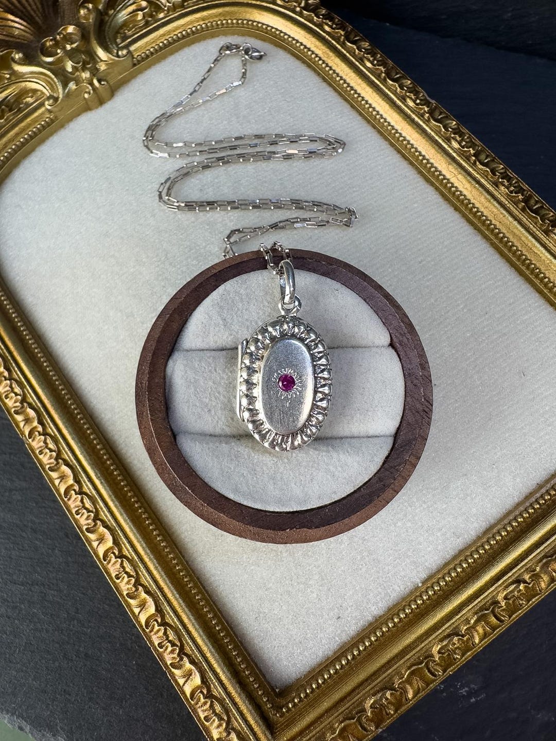 Vintage 925 Italian Silver Ruby Locket Necklace | Oval Pendant ...