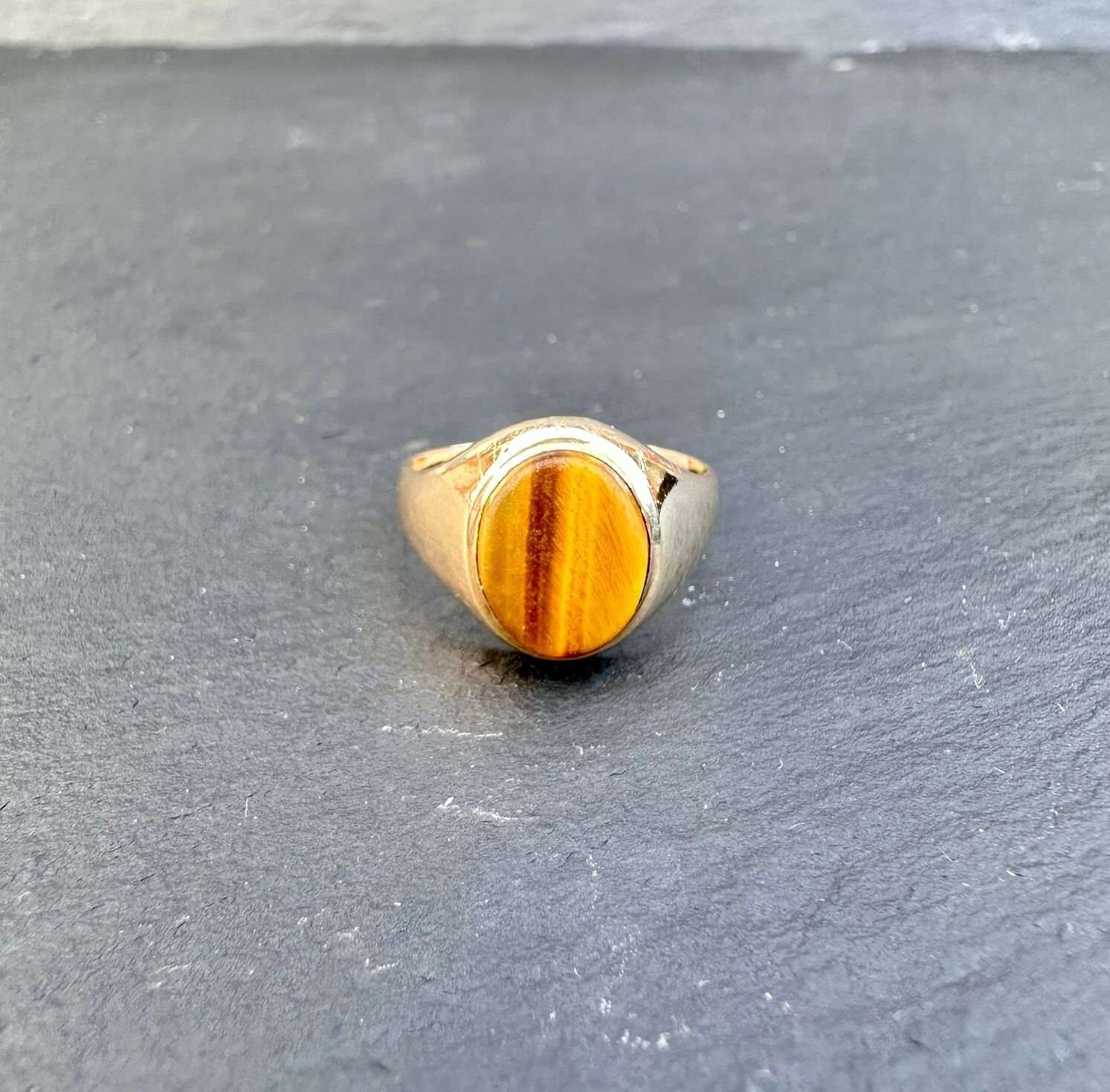 9ct Yellow Gold, Vintage Tiger Eye Signet Ring - Etsy