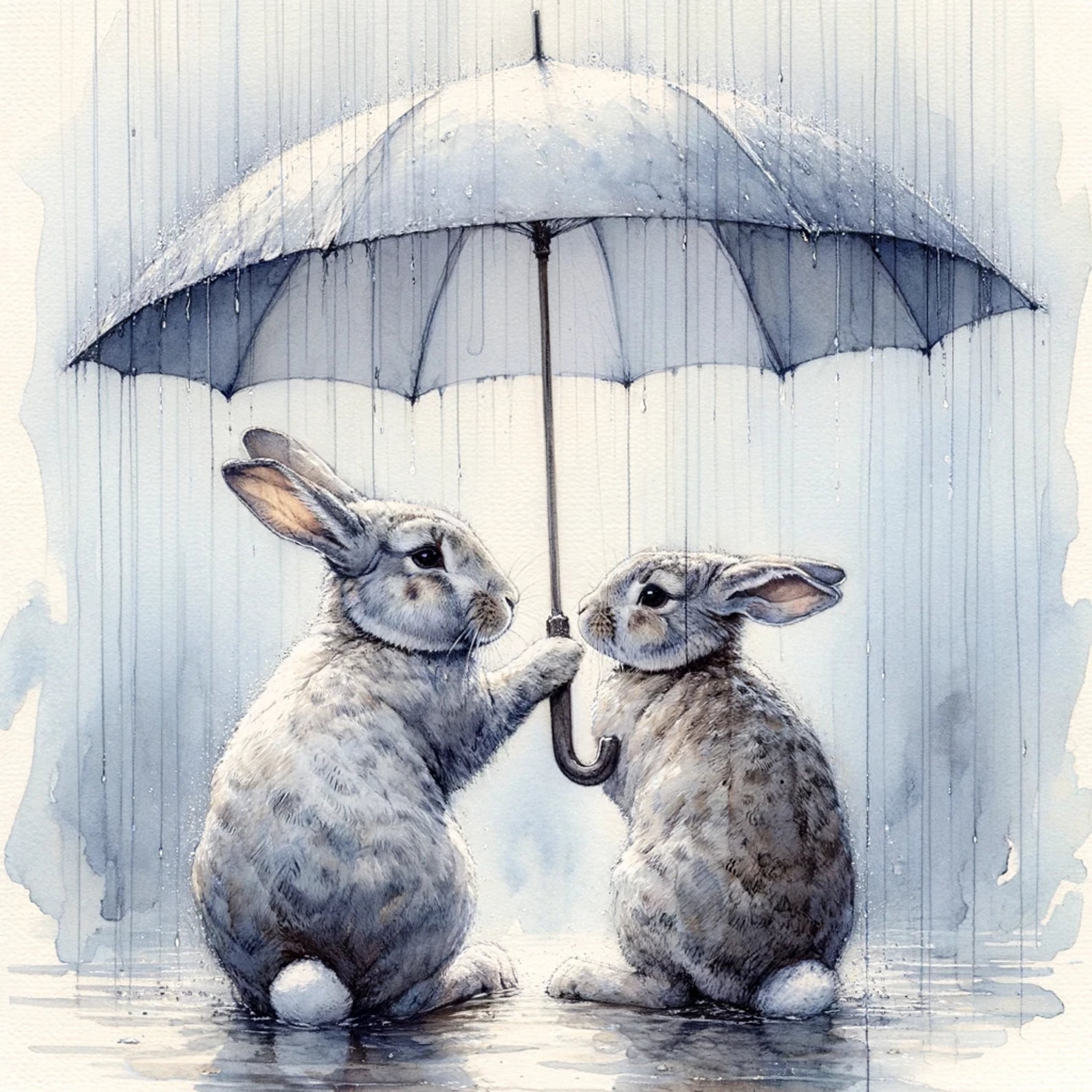 Rabbits in the Rain PNG Clipart Image, Cute Rabbit Clipart, Sweet ...