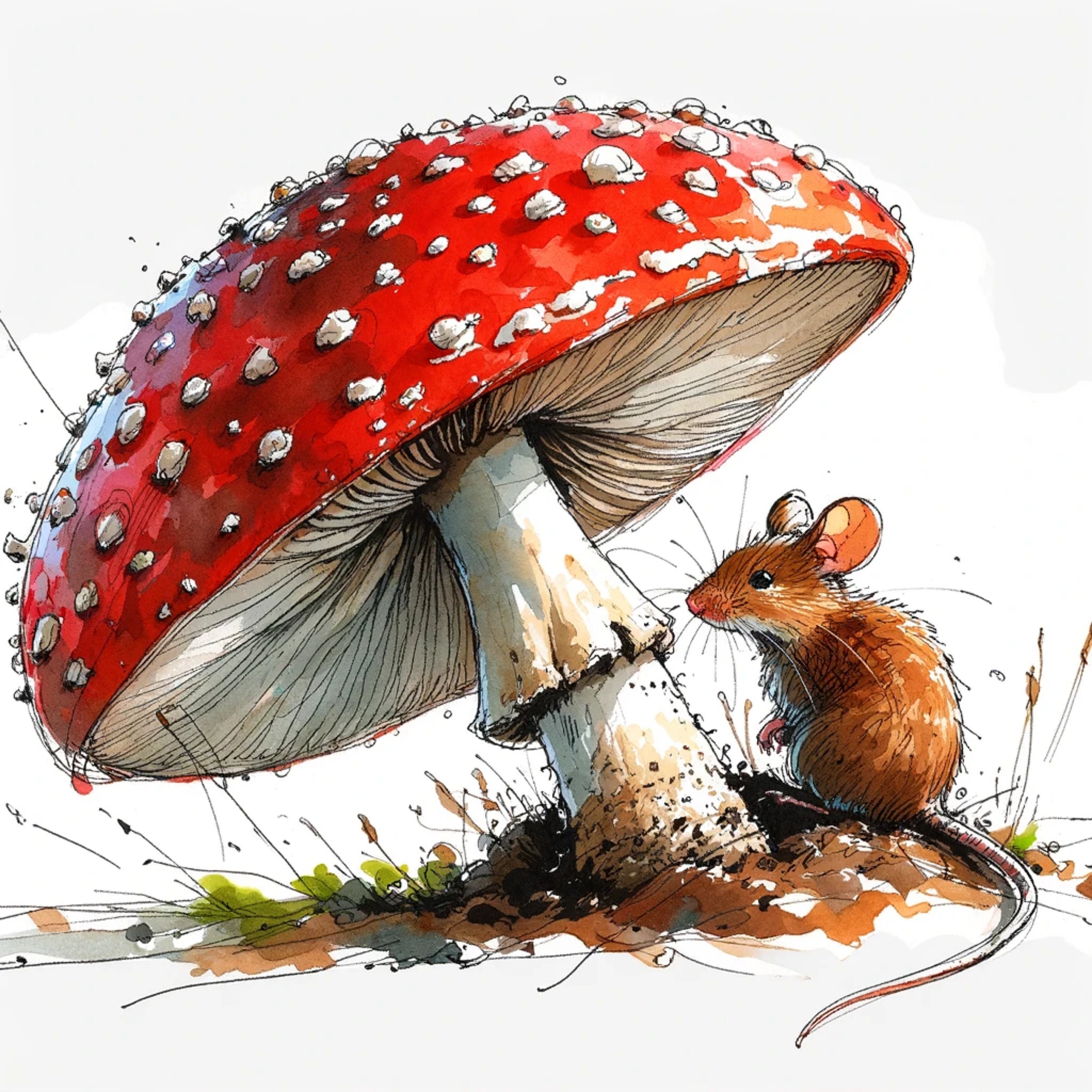 Toadstool and Mouse PNG Clipart Image, Cute Woodland Clipart, Sweet ...