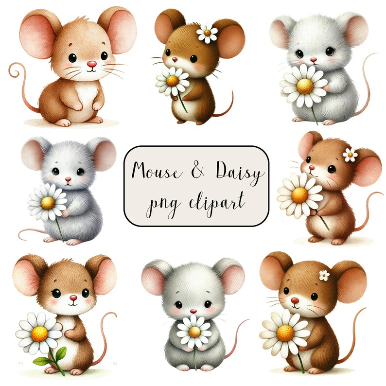 Mouse and Daisy Png Clipart Valentine Easter Mouse Clipart Png Image - Etsy