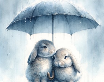 Rabbits in the Rain PNG Clipart Image, Cute Rabbit Clipart, Sweet ...