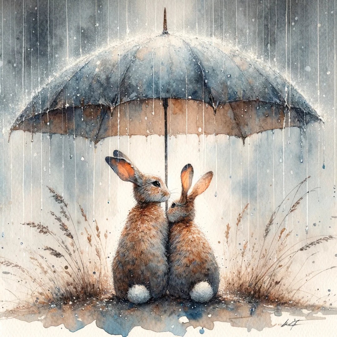 Rabbits in the Rain PNG Clipart Image, Cute Rabbit Clipart, Sweet ...