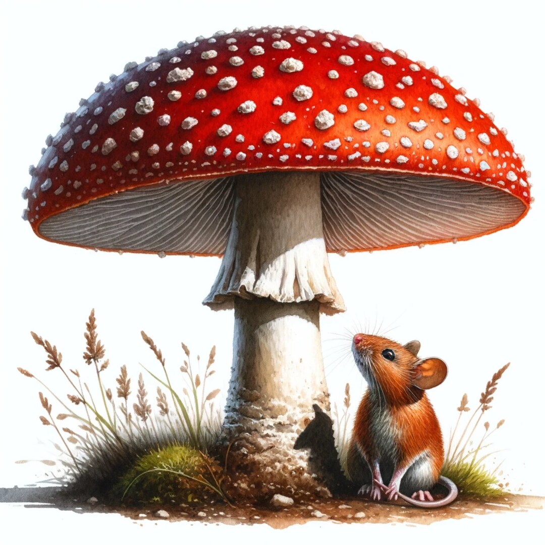 Toadstool and Mouse PNG Clipart Image, Cute Woodland Clipart, Sweet ...
