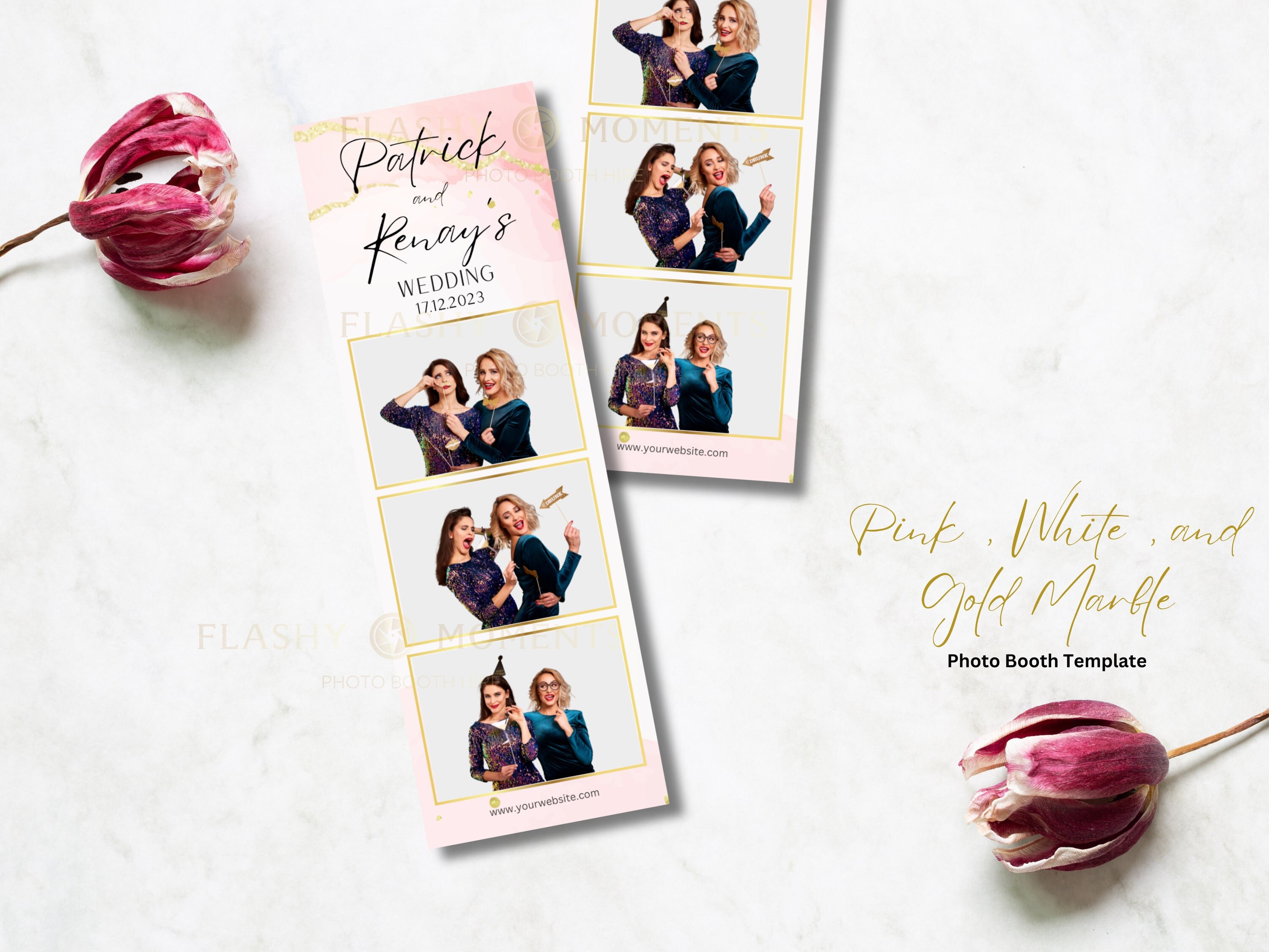 Pink White and Gold Marble Photo Booth Template 2x6 Photo Strip - Etsy