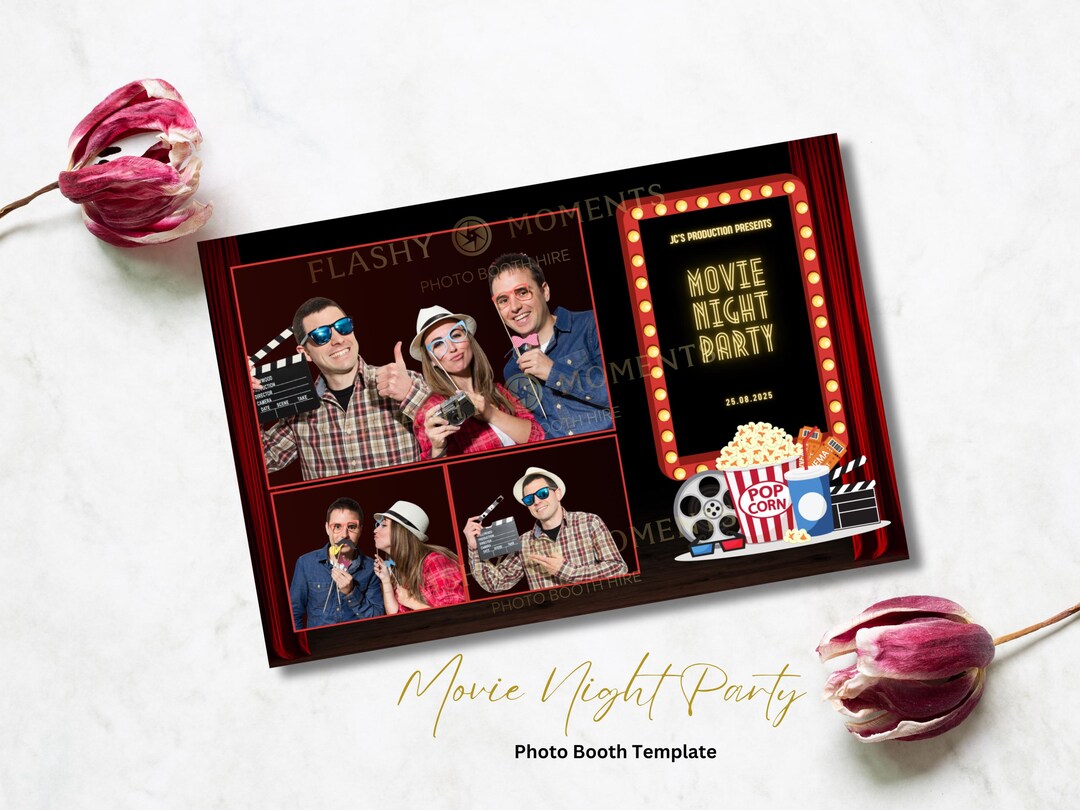Movie Night Themed Photo Booth Template | 4x6 Photo Design (3 Photos ...