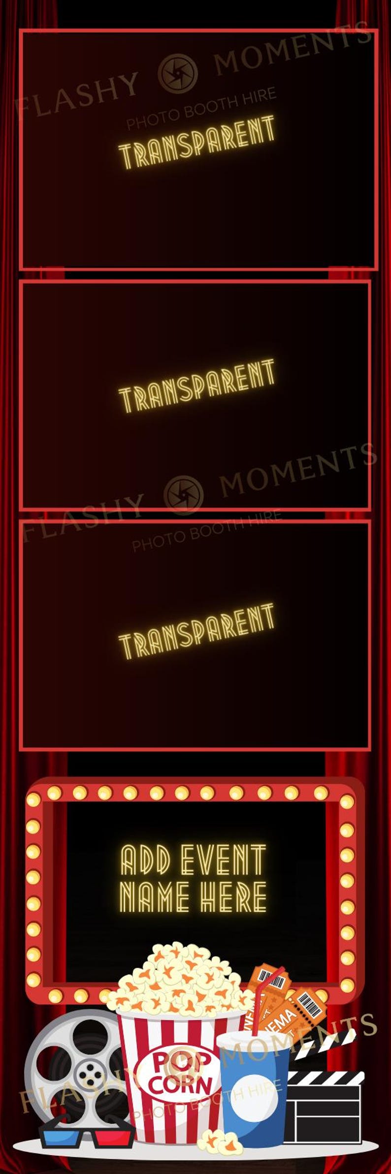 Movie Night Themed Photo Booth Template | 2x6 Photo Design (3 Photos ...