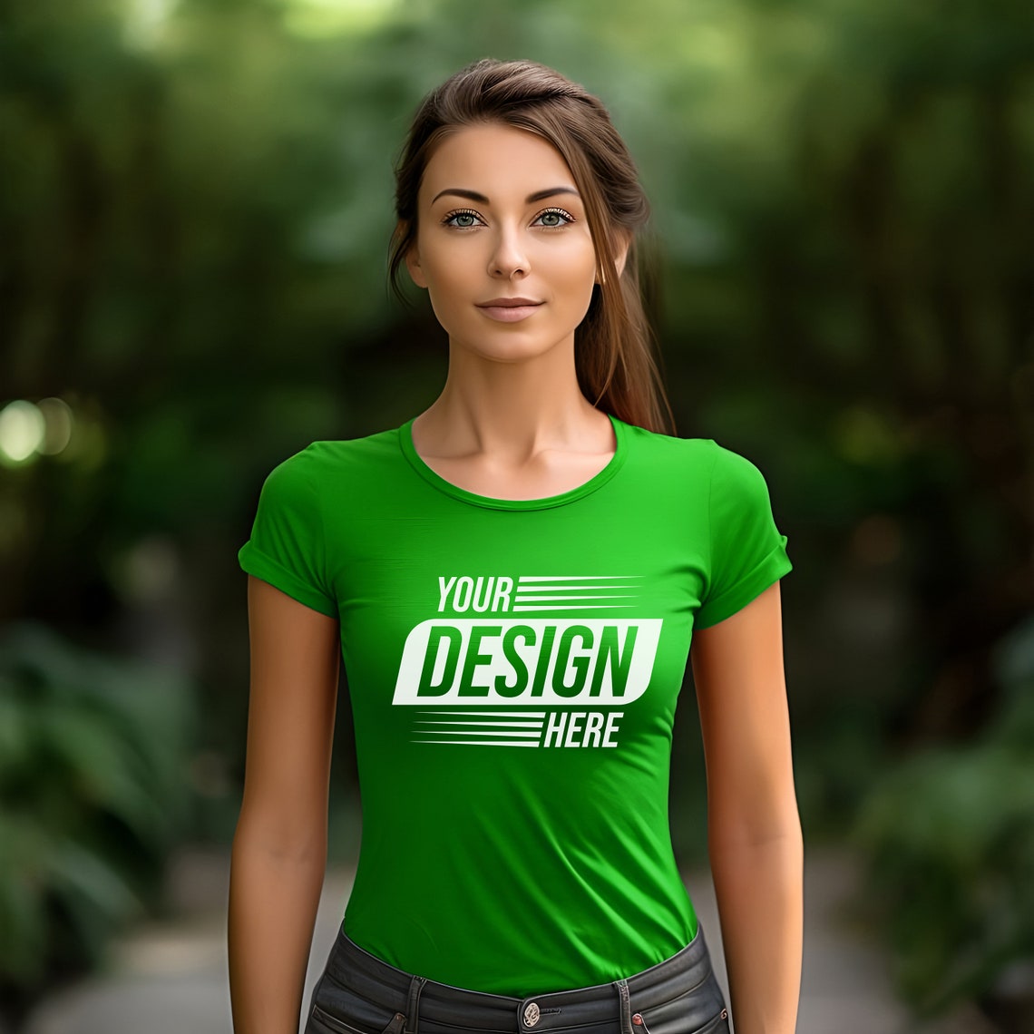 Green T-shirt Mockup, Female Model Mockup, Woman T-shirt Mockup ...