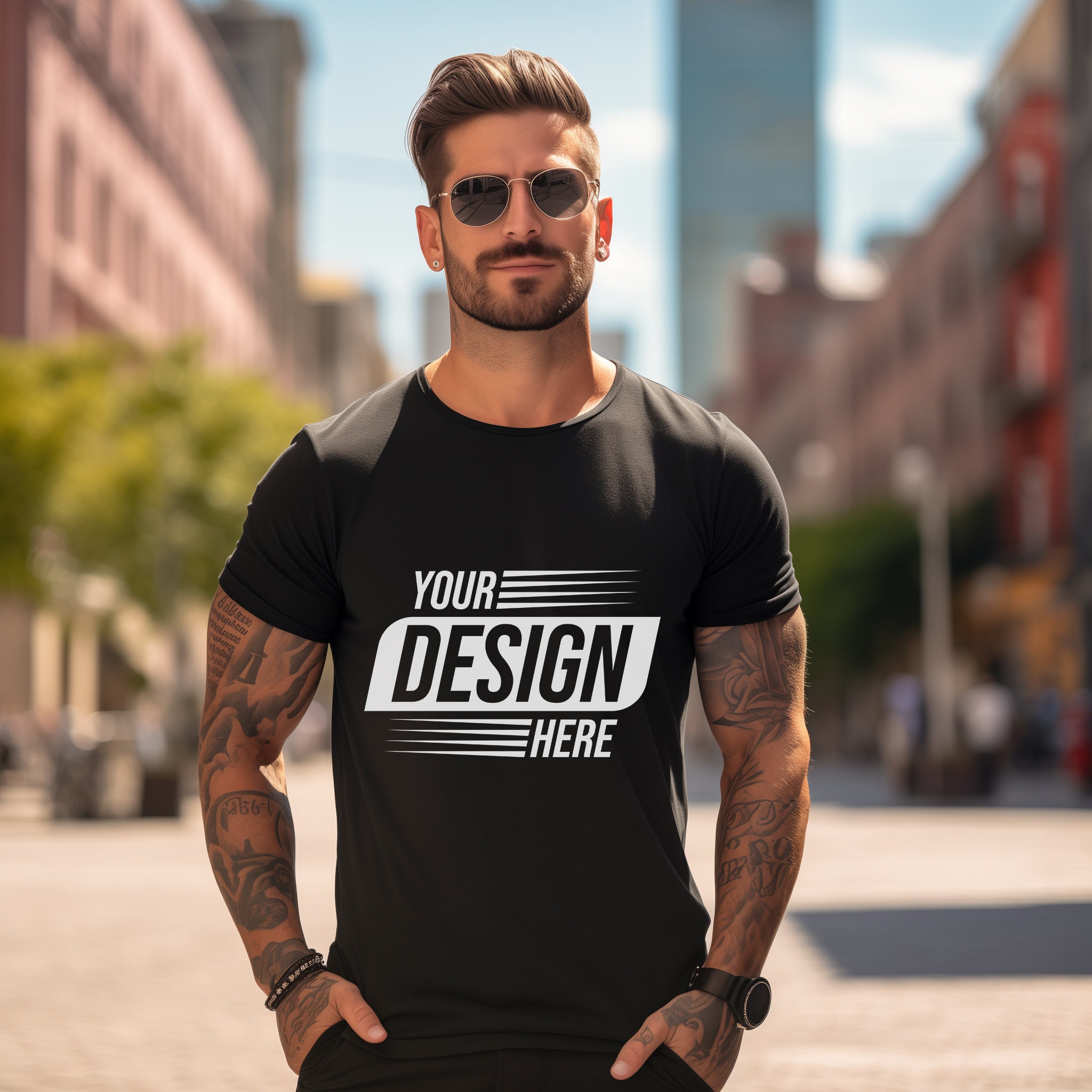 Black T Shirt Mockup Male Model Mockup Man T Shirt Mockup Lifestyle