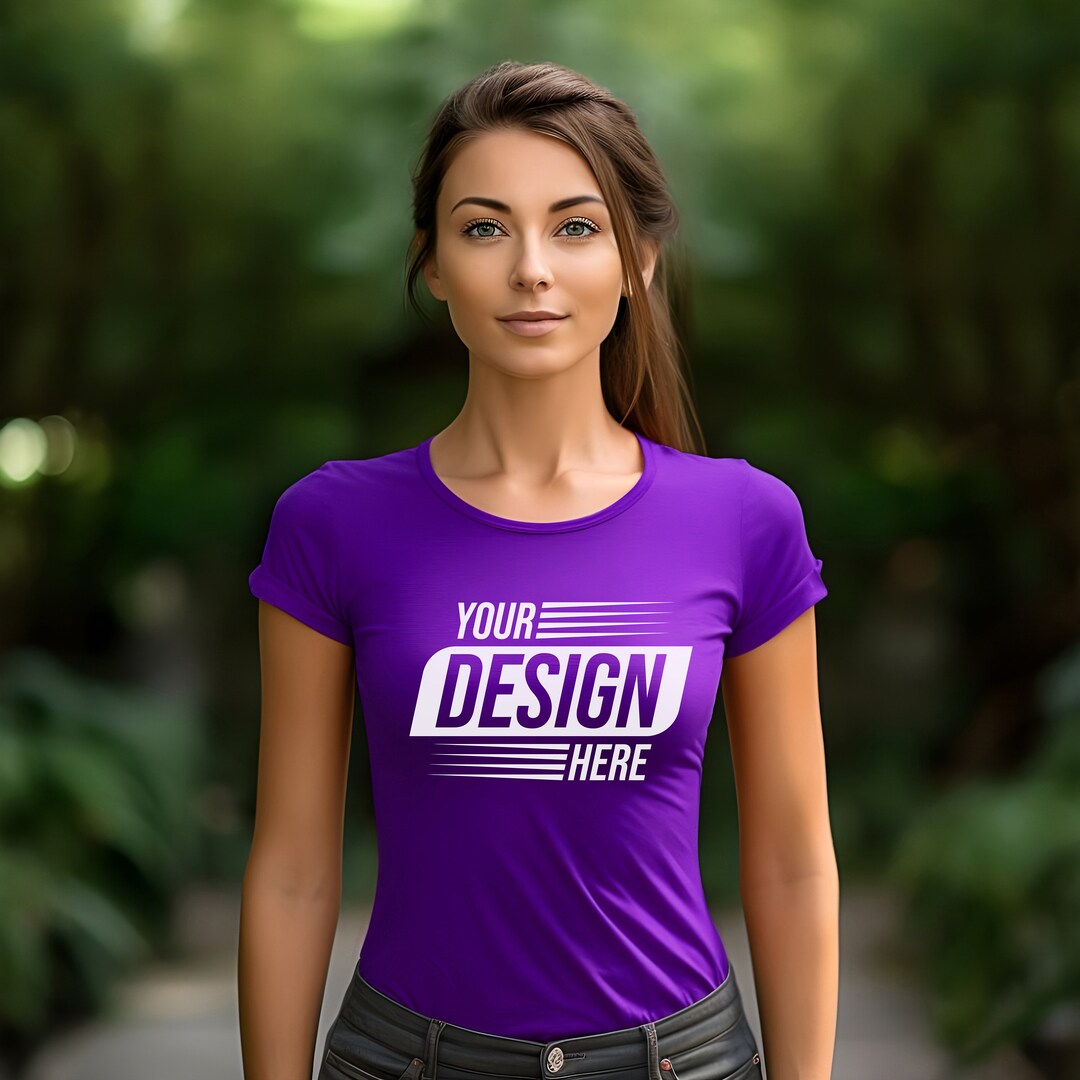 Purple T-shirt Mockup, Female Model Mockup, Woman T-shirt Mockup ...