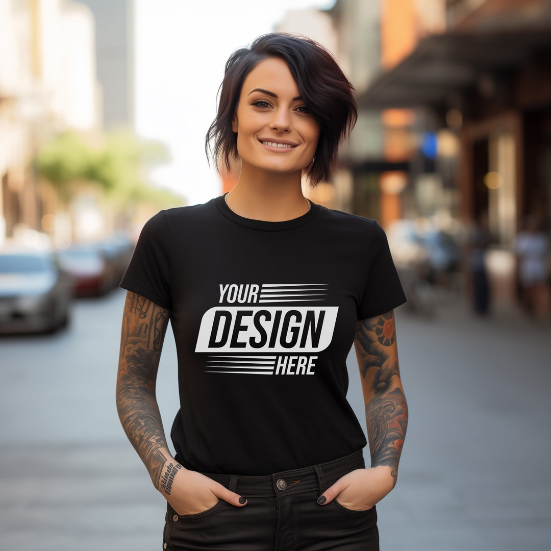 Black T-shirt Mockup, Female Model Mockup, Woman T-shirt Mockup ...