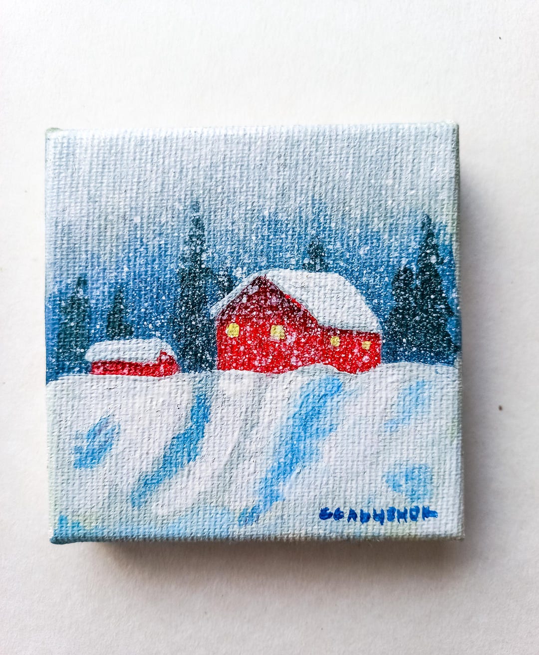 Original Oil Mini Painting on Canvas: "snowfall" - Etsy