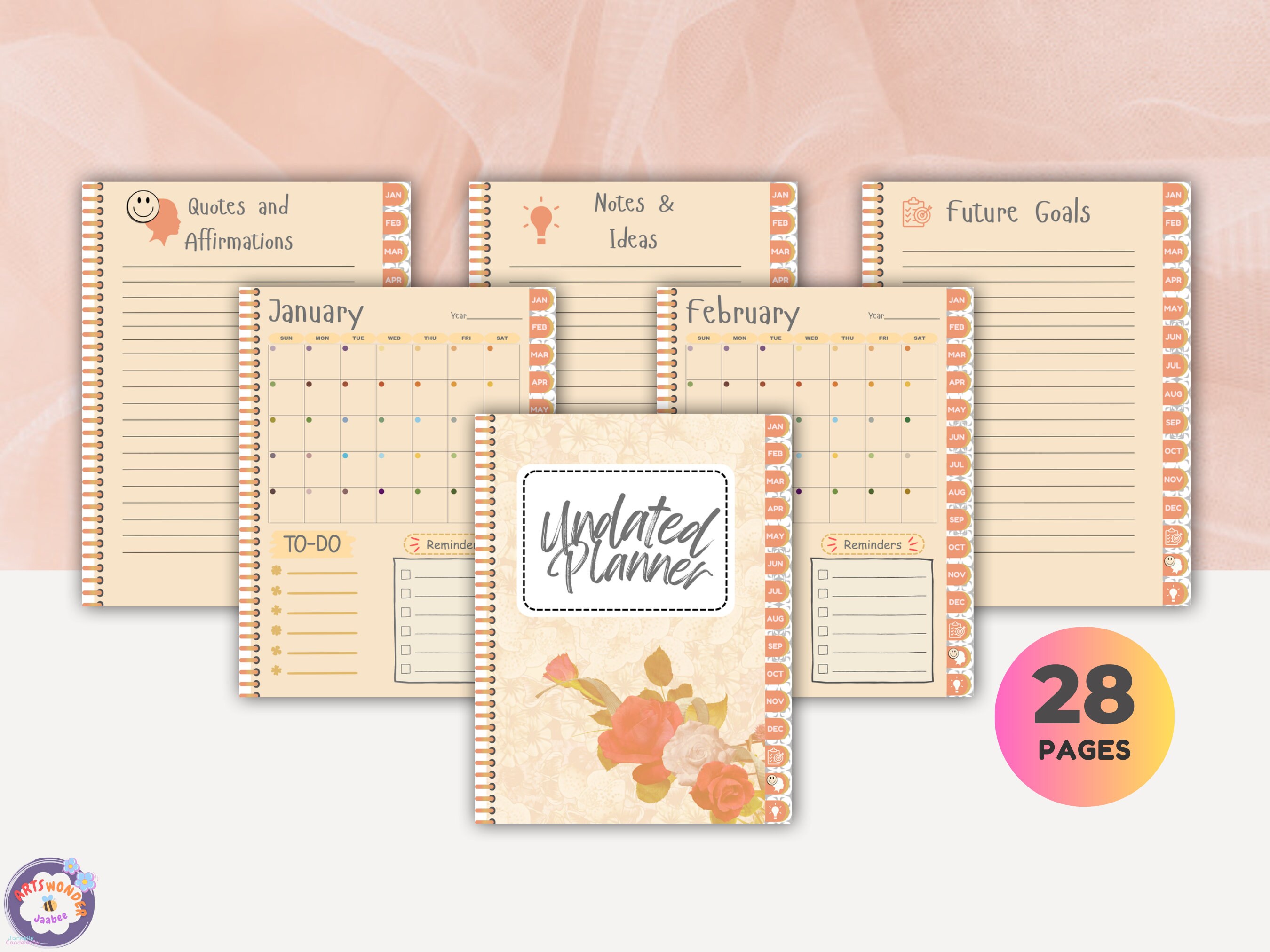 Pretty Peach Undated Planner, Undated Monthly Planner, Goodnotes ...