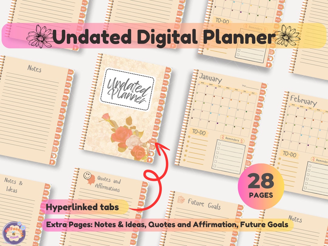 Pretty Peach Undated Planner, Undated Monthly Planner, Goodnotes ...