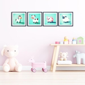 Farm Animal Wall Art Set Quirky Nursery Décor With Horse, Cow, Sheep ...