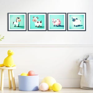 Farm Animal Wall Art Set | Quirky Nursery Décor With Horse, Cow, Sheep ...