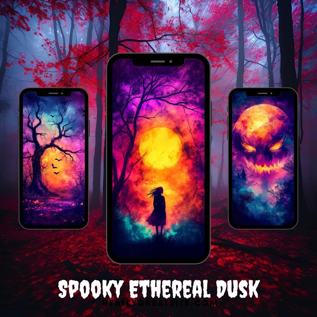 Spooky Ethereal Dusk: 6 Mobile Wallpaper Collection - Halloween - Etsy