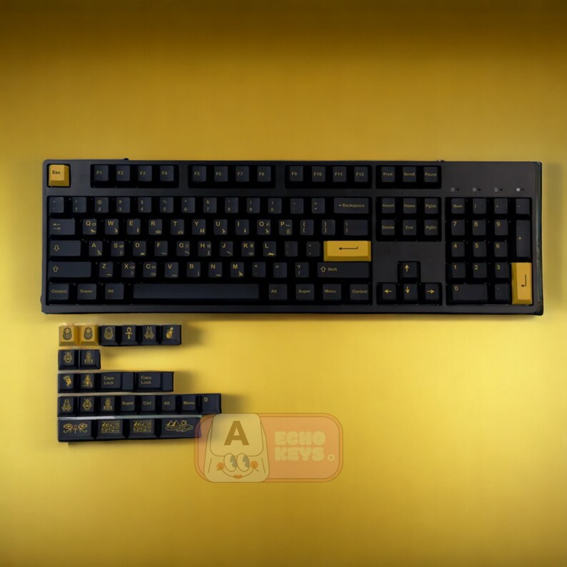 128 Pcs Pyramid Egyptian Keycap Set Golden Hieroglyphs Custom Gold Set ...