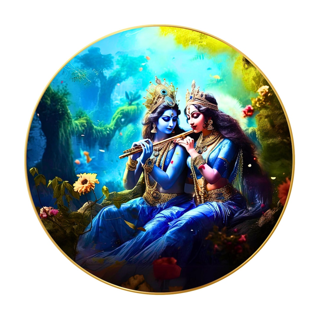 Radha Krishna Round Wall Art | Vibrant Inch MDF UV Print for Living ...